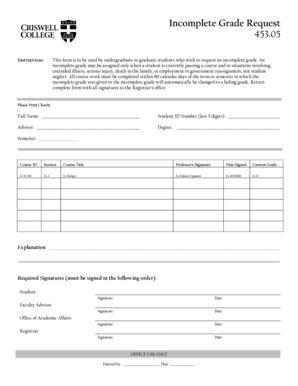 Fillable Online Incomplete Grade Request 453 - Criswell College Fax ...
