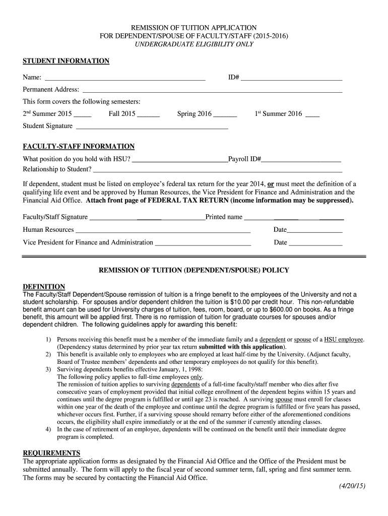 Fillable Online hsu STUDENT INFORMATION FACULTY-STAFF INFORMATION - hsu ...