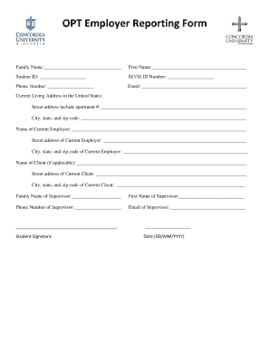 Fillable Online OPT Employer Reporting Form - cuaaedu Fax Email Print ...