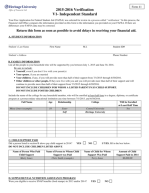 Fillable Online 2015-2016 Verification V1- Independent Standard Fax ...