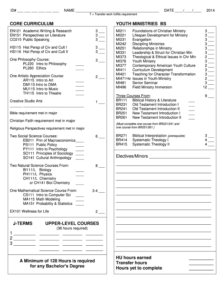 Fillable Online huntington CORE CURRICULUM YOUTH MINISTRIES BS - huntington Fax Email Print ...