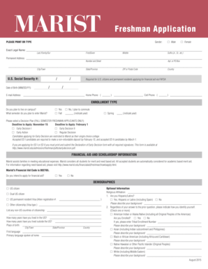 Fillable Online marist Freshman Application PLEASE PRINT OR TYPE Gender ...