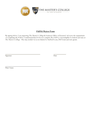 Fillable Online masters FAFSA Waiver Form - The Masters College - masters Fax Email Print ...