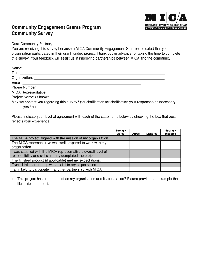 Fillable Online mica Community Engagement Grants Program Community ...