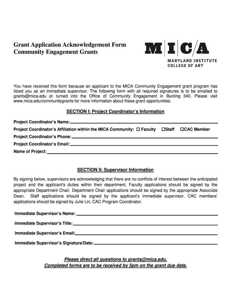 Fillable Online mica Grant Application Acknowledgement Form Community ...