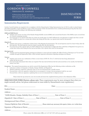 Fillable Online gordonconwell GCTS - BOST - Immunization ...