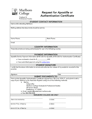 Fillable Online marlboro Request for Apostille or Authentication ...
