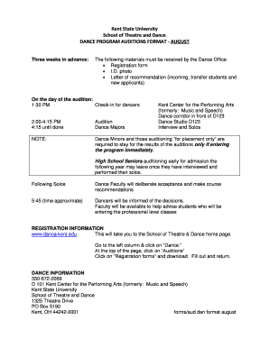 Fillable Online DANCE PROGRAM AUDITIONS FORMAT - AUGUST Fax Email Print ...