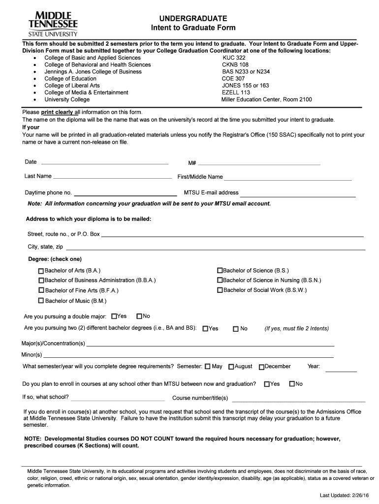 Fillable Online mtsu This form should be submitted 2 semesters prior to the term you intend to ...