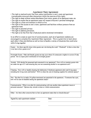 Fillable Online meredith Apartment Mate Agreementdocx - meredith Fax ...