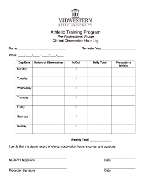 Fillable Online mwsu Pre-Professional Phase Clinical Observation Hour Log - mwsu Fax Email Print ...