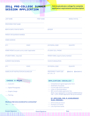 Fillable Online mcad 2014 PRE-COLLEGE SUMMER Visit mcadedupre-college ...