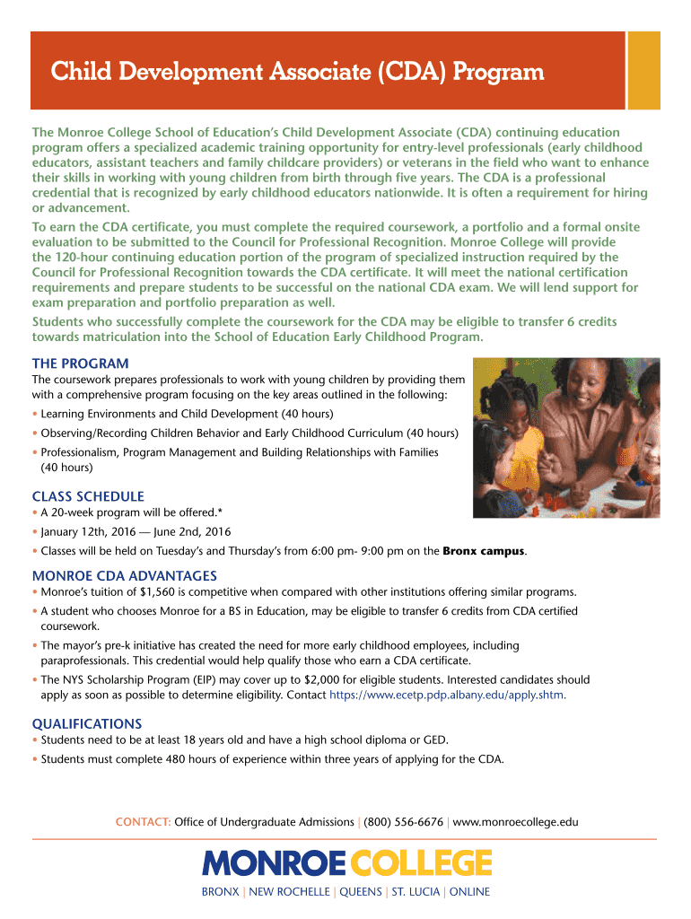Fillable Online Child Development Associate CDA Program Fax Email Print ...