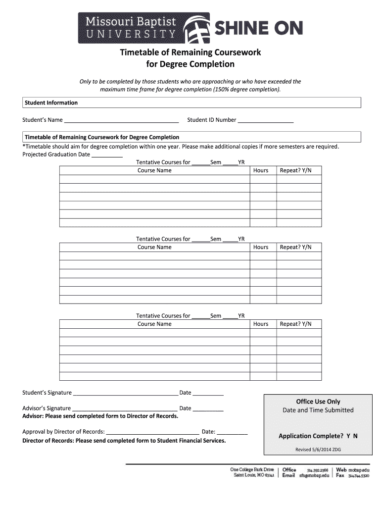 Fillable Online Timetable of Remaining Coursework Fax Email Print ...