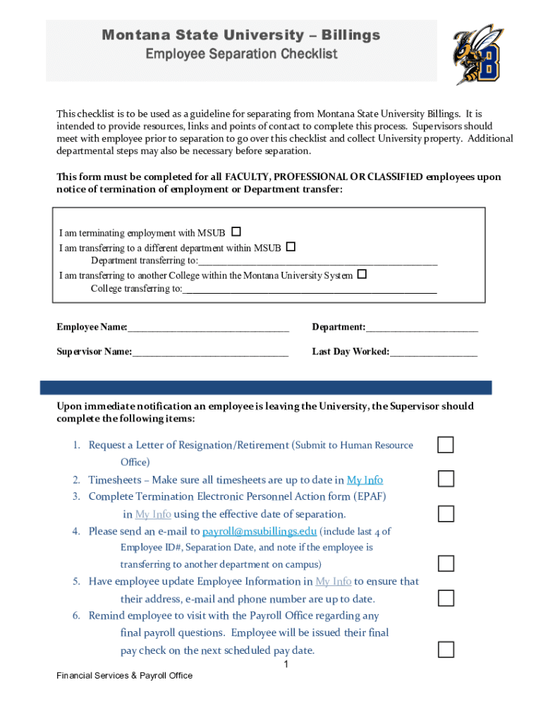 Fillable Online Fill - Free fillable ESChecklist Employee Separation ...