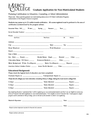 Fillable Online mercy Graduate Application for Non-Matriculated ...