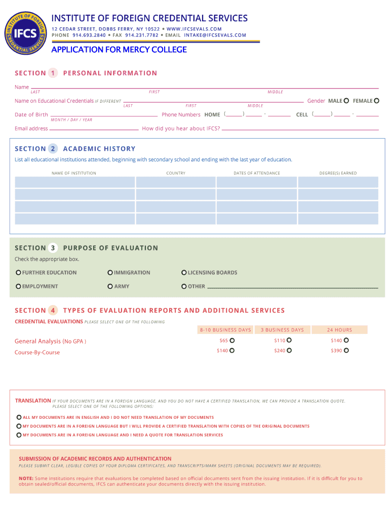 Fillable Online mercy APPLICATION FOR MERCY COLLEGE - mercy Fax Email Print - pdfFiller