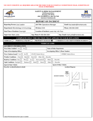 Fillable Online montana REPORT OF INCIDENT - Montana State University ...