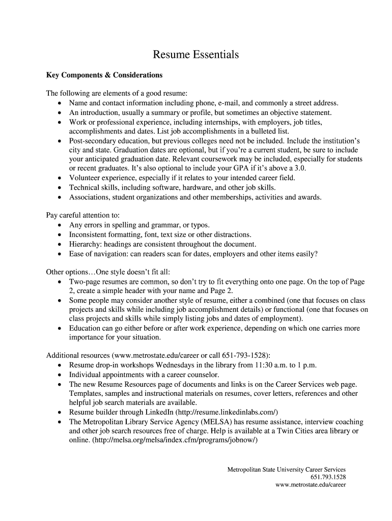 Fillable Online Resume Essentials Fax Email Print - pdfFiller