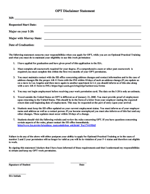 Fillable Online murraystate OPT Disclaimer Statement - murraystateedu ...