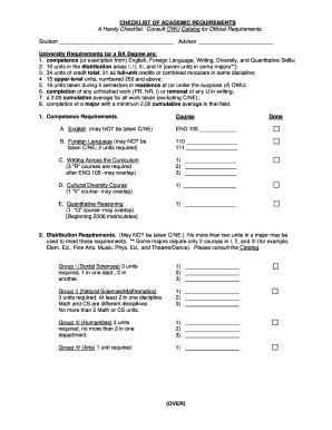 Fillable Online CHECKLIST OF ACADEMIC REQUIREMENTS A Handy Checklist ...