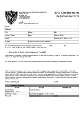 Fillable Online Cheerleading Registration form 2011.doc Fax Email Print ...