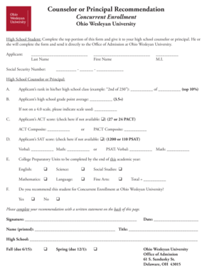 Fillable Online Counselor or Principal Recommendation Fax Email Print - pdfFiller
