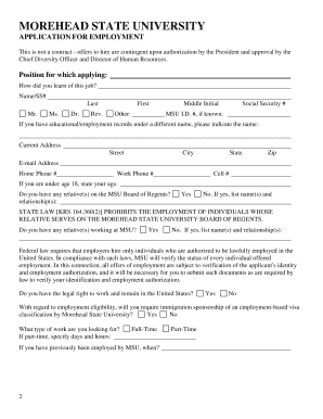 Fillable Online moreheadstate MSU Application for Employment 11-17 Fax ...