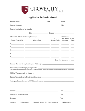 Fillable Online gcc Application for Study Abroad Student Name ID ...