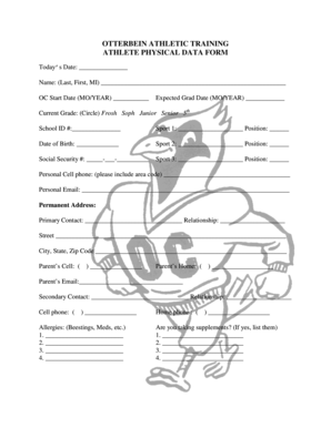 Fillable Online otterbein OTTERBEIN ATHLETIC TRAINING - otterbein Fax Email Print - pdfFiller