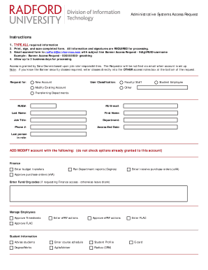 Fillable Online radford Instructions - Radford University Virginia Fax Email Print - pdfFiller