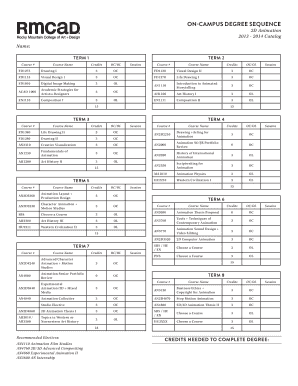 Fillable Online rmcad ON-CAMPUS DEGREE SEQUENCE 2D Animation Name Fax ...