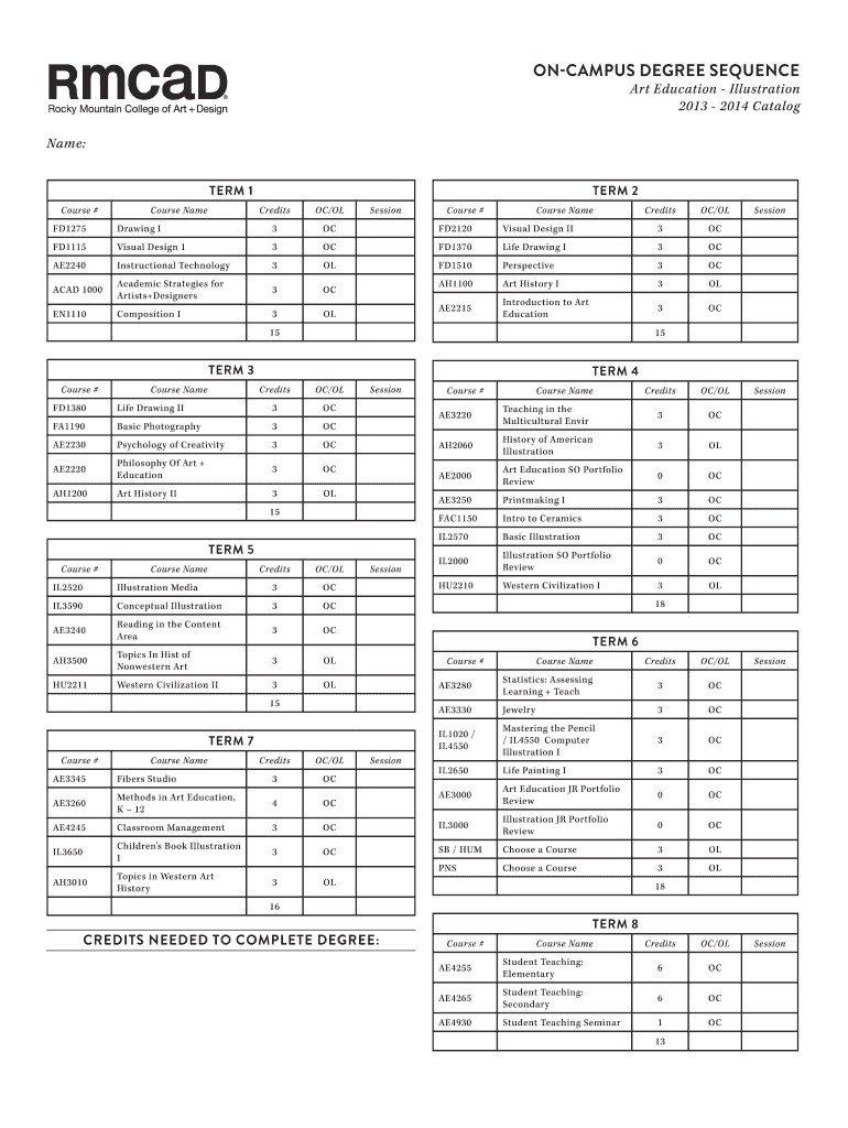 Fillable Online rmcad ON-CAMPUS DEGREE SEQUENCE Art Education ...