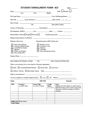 Fillable Online okbu STUDENT ENROLLMENT FORM SCS - okbuedu Fax Email Print - pdfFiller