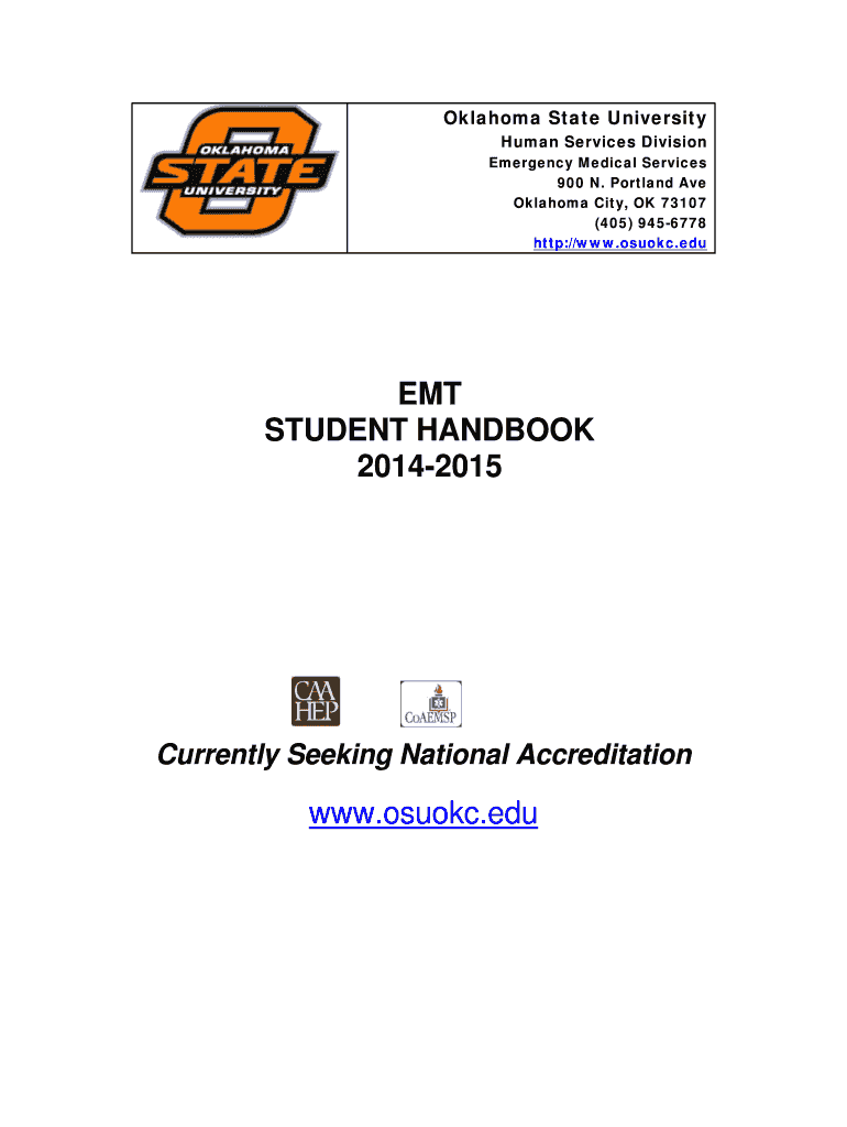 Fillable Online osuokc EMT STUDENT HANDBOOK 2014-2015 - Oklahoma City ...