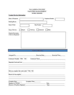 Fillable Online TALLADEGA COLLEGE FACILITIES MANAGEMENT WORK ORDERS Fax ...