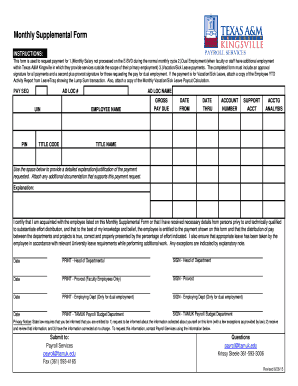 Fillable Online tamuk Monthly Supplemental Form - tamukedu Fax Email ...