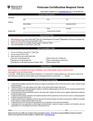 Fillable Online regent Veterans Certification Request Form Fax Email Print - pdfFiller