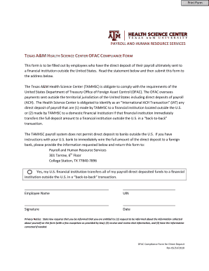 Fillable Online tamhsc TEXAS AM HEALTH SCIENCE CENTER OFAC COMPLIANCE ...