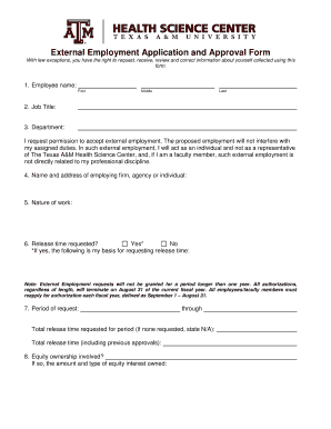 Fillable Online tamhsc External Employment Application Fax Email Print ...
