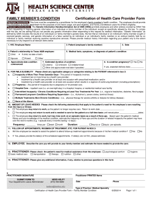 Fillable Online tamhsc FAMILY MEMBERS CONDITION Certification of Health ...