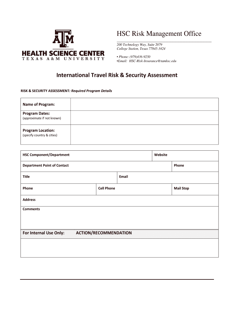 Fillable Online tamhsc International Travel Risk Security Assessment ...