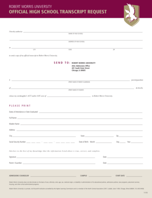 Fillable Online robertmorris ROBERT MORRIS UNIVERSITY OFFICIAL HIGH ...