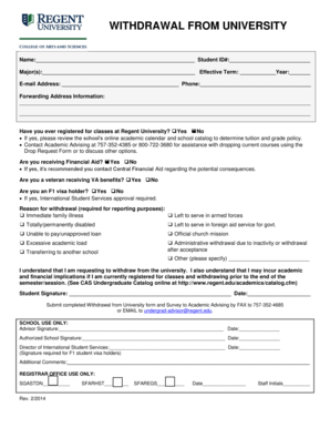 Fillable Online regent WITHDRAWAL FROM JOINT DEGREES PROGRAM - regent Fax Email Print - pdfFiller