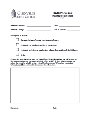 Fillable Online glenville Faculty Professional Development Report Fax ...