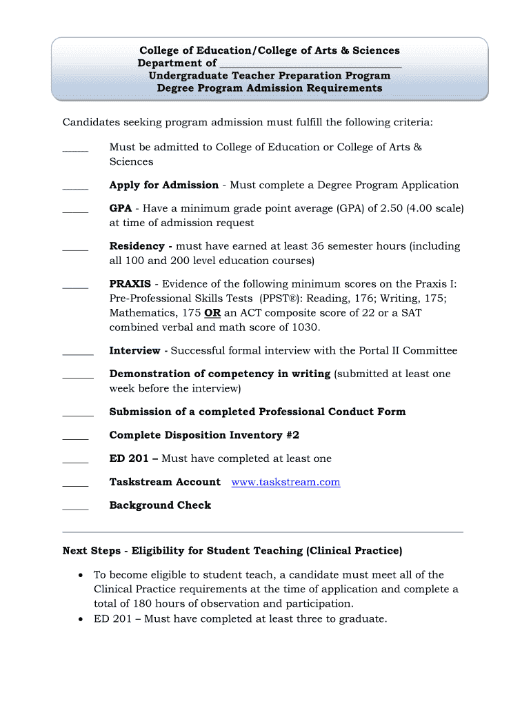 Fillable Online gram College of EducationCollege of Arts Sciences ...