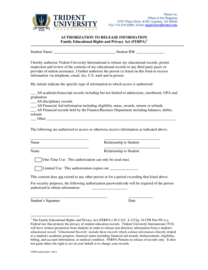 Fillable Online trident AUTHORIZATION TO RELEASE INFORMATION Family ...