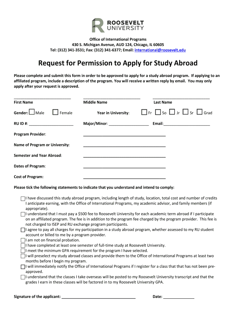 Fillable Online Request for Permission to Apply for Study Abroad Fax ...