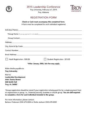 Fillable Online troy 2015 Leadership Conference REGISTRATION FORM Fax ...