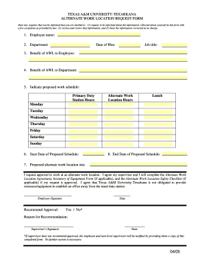 Fillable Online tamut ALTERNATE WORK LOCATION REQUEST FORM Fax Email ...